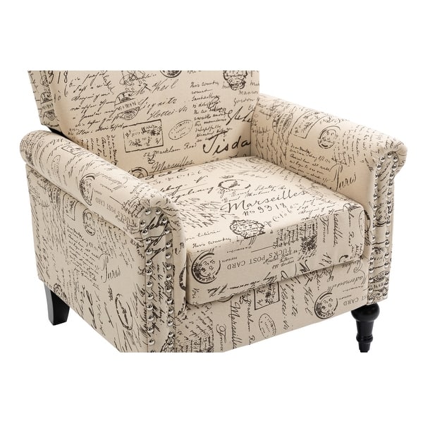 Linen Fabric Accent Chair Tufted Back Arm Chair with Nailheads Modern ...