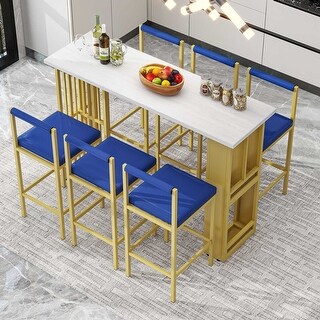 7-Piece Multi-Functional Dining Table Set with Shelves and 6 Chairs ...