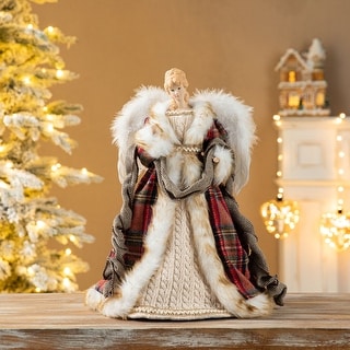 Glitzhome 16"H Faux Fur Christmas Angel Tree Toppers - Bed Bath ...