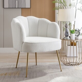 Shell Shape Teddy Fabric Armchair Accent Chair with Gold Legs - Bed ...