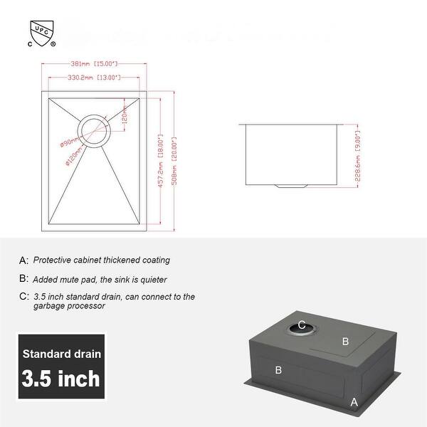 15 Inch Undermount Sink - 15"x20"x9" Undermount Stainless Steel Kitchen ...