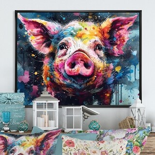 Designart "Colorful Pig Portait" Animals Pig Framed Canvas Prints - Bed ...