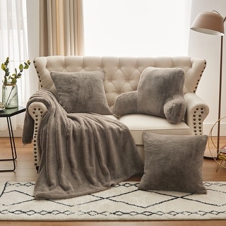 Solid Light FauxFur Throw Pillow Shell Do-It-Yourself Bedrest 4pcs Set ...