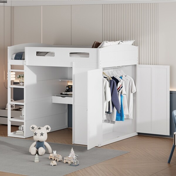 Cabin bed with wardrobe and drawers store