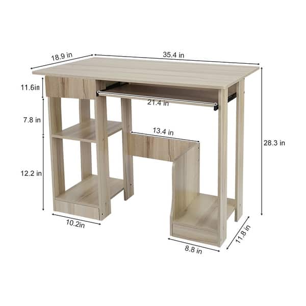 35 Inch PC Table Computer Desk Storage Shelves Drawer Keyboard Tray CPU ...