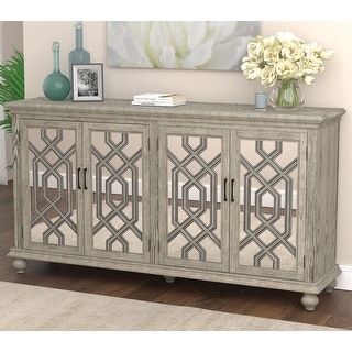 Decorative Lattice Overlay Design 4-door Accent Buffet Cabinet - Bed ...