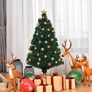 4ft Pre-Lit Christmas Tree Fiber Optical Firework W/ Ornaments - 24"x48 ...
