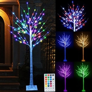 5 ft Lighted Birch Tree, Color Changing Light Up Tree with Remote ...