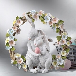 Resin Bunny Couple In Flower Wreath 10.5" - Bed Bath & Beyond - 35494655