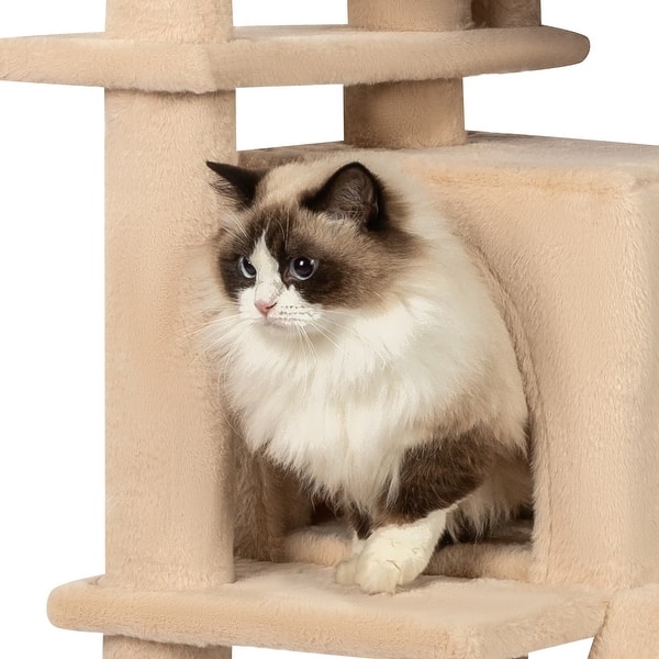 fluffy white cat tree