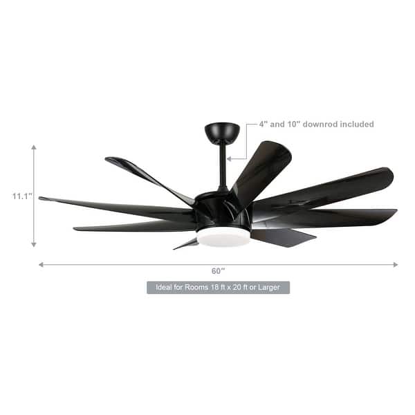 60" Black ABS 8-Blade Windmill LED Ceiling Fan with Remote - Bed Bath ...