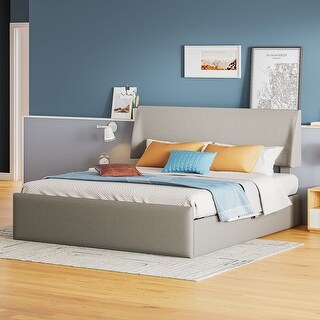 Gray Sleigh Bed Platform Queen Bed Side-tilt Frame Hydraulic Bed - Bed ...