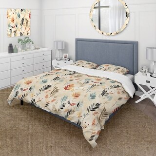 Designart "Soft Beige Warm Brown Ferns Pattern" cottage bedding set ...