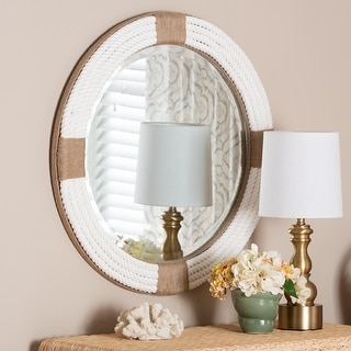 Makya Round Woven Rope Mirror - Coastal Mirror with White Fabric and ...