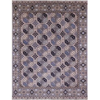 Golden Nile Grey Turkmen Ersari Hand Knotted Wool Rug - 9' 1" X 11' 9 ...