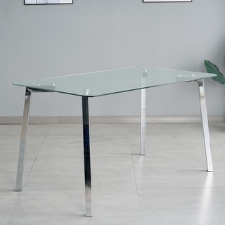 Modern minimalist rectangle glass dining table, transparent glass ...