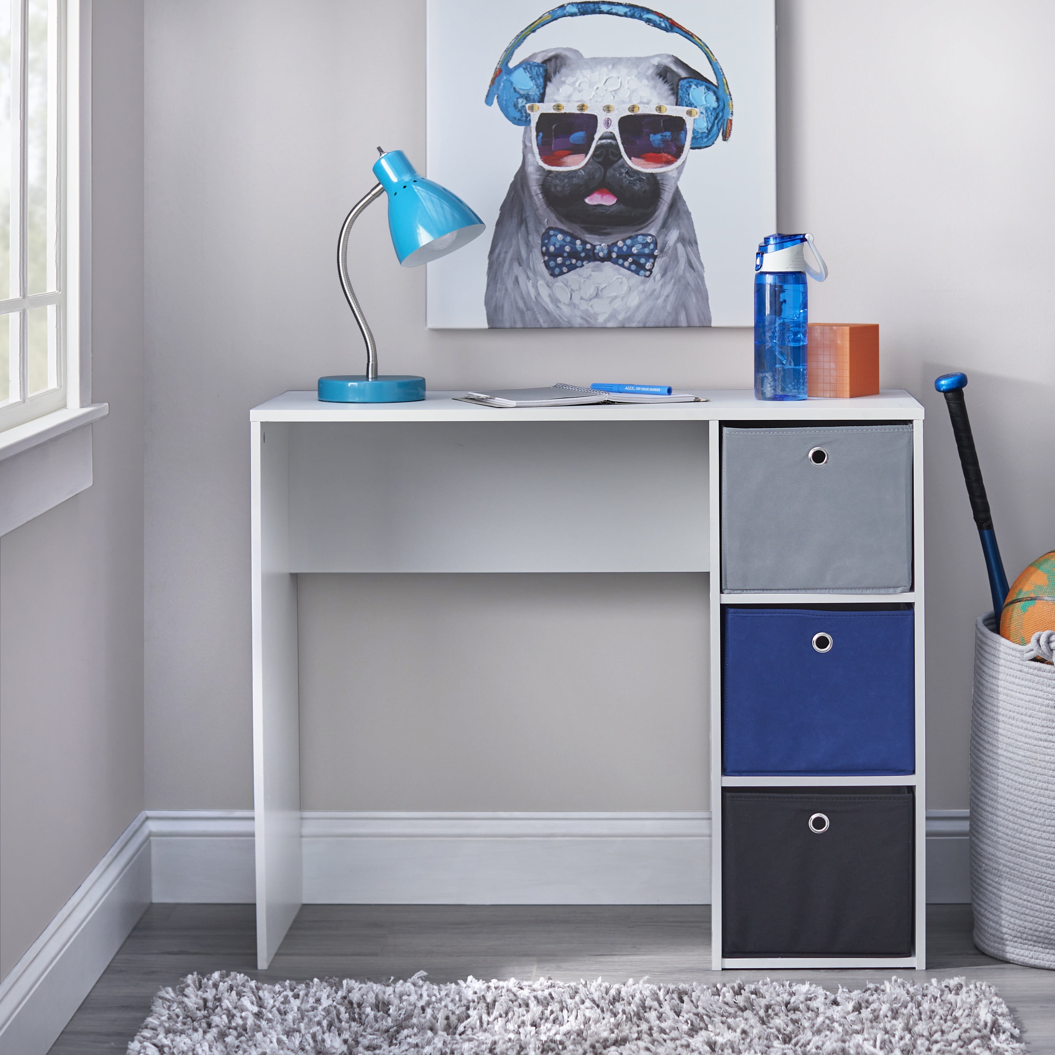 Desk with fabric storage bins store