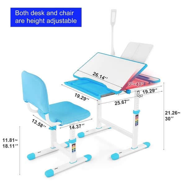 Kids Study Desk and Chair Set Children School Girl Table Writing Board ...