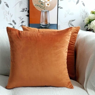 Set of 2 Velvet Burnt Orange Throw Pillow Covers Decorative Square ...