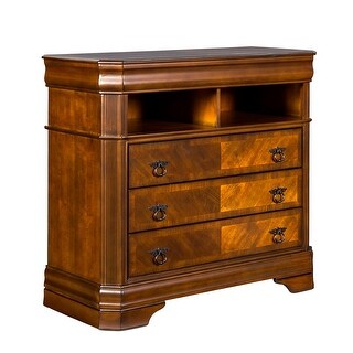 Wooden Media Chest with 3 Drawers and 2 Open Compartments, Cherry Brown ...