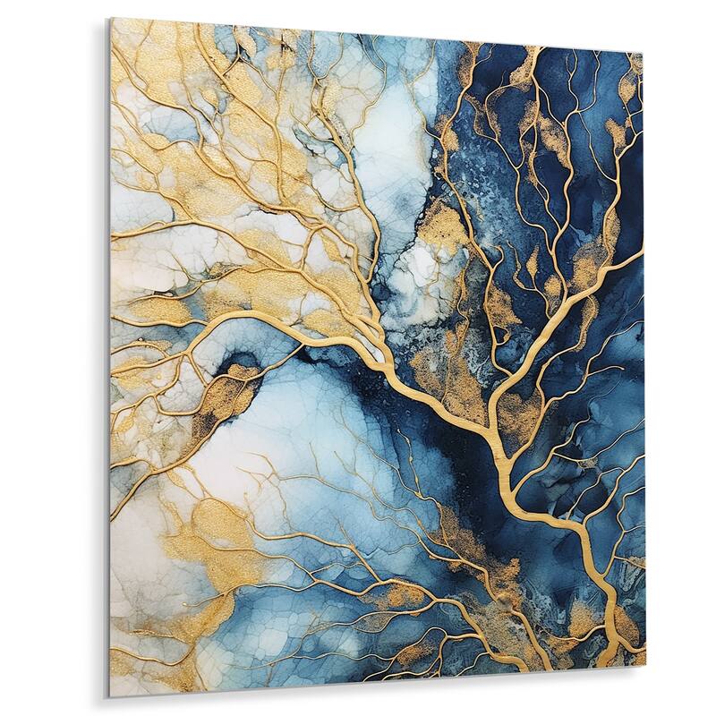 Designart "Blue and Gold Marble Clouds V" Fractals Metal Large Print ...