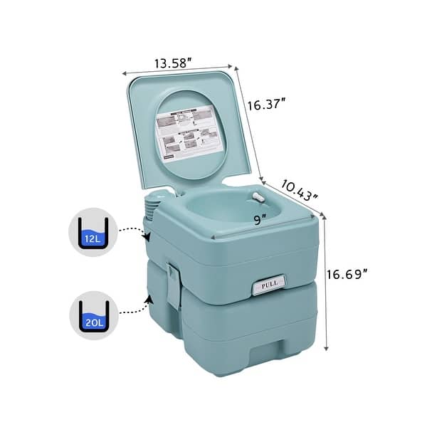5.3 Gallon 20L Flush Travel Camping Portable Toilet,Green - Bed Bath ...