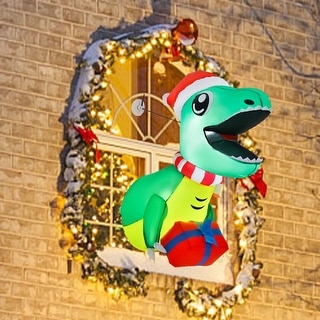 Christmas Inflatable Dinosaur Broke Out from Window Hanging Dinosaur ...
