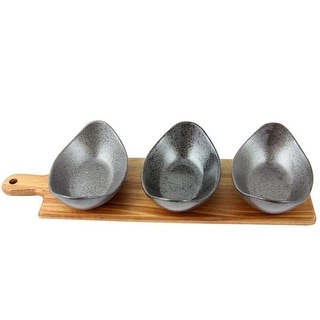 3Pcs Ceramic Dipping Bowls Set with Wood Paddle Tray - Bed Bath ...