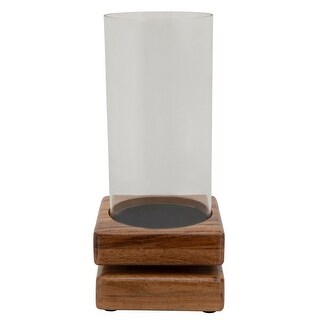 Glass Hurricane with Double Wooden Base, Brown - Bed Bath & Beyond ...
