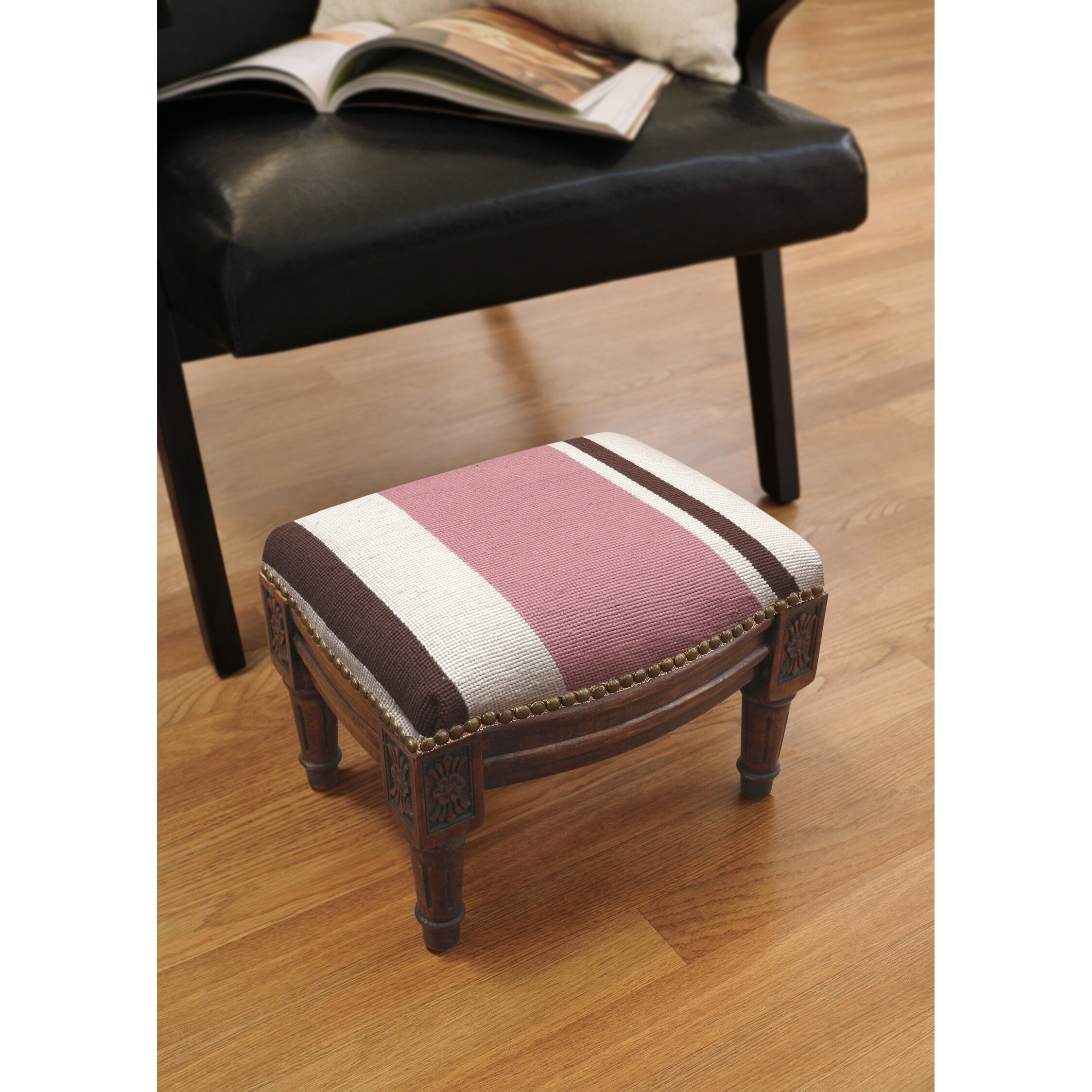 Pink and Brown Stripe Needlepoint Footstool Bed Bath Beyond 30658862