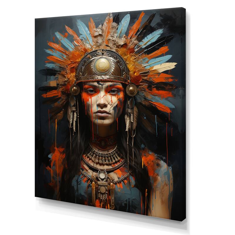Designart "Orange Teal Native American Portrait I" Native American Art ...