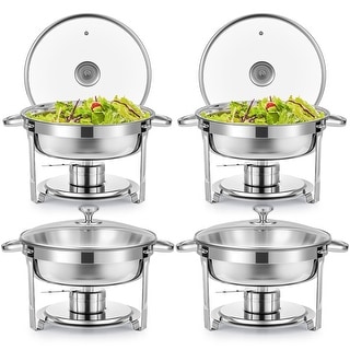 4 Pack 6 qt Stainless Steel Round Chafing Dishes Buffet Set - Bed Bath ...