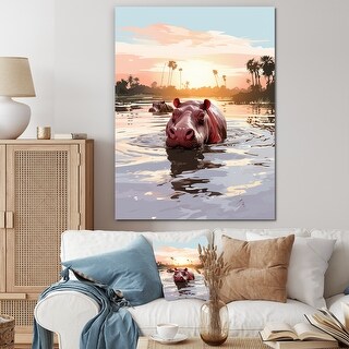 Designart "Grey Silhouetted Safari Hippo" Hippopotamus Wall Décor Grey ...