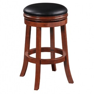 Sabi 30 inch Swivel Counter Stool, Solid Wood, Faux Leather, Brown ...