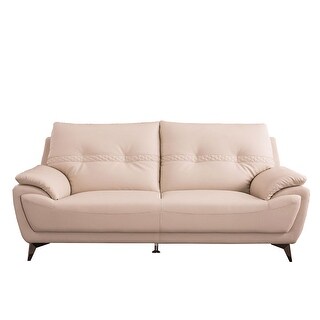 Leatherette Sofa with Tufted and Diamond Stitched Backrest, Beige - Bed ...