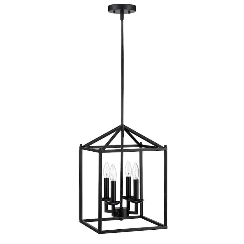 4-Light Lantern Chandelier with Black Metal Outer Cage - Overstock ...
