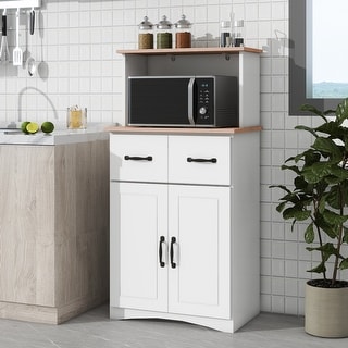 Wooden Kitchen Cabinet White Pantry Storage Microwave Cabinet with ...