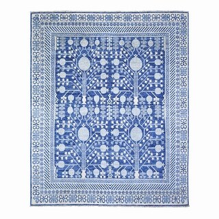 Shahbanu Rugs Boeing Blue White Wash Khotan Inspired Pomegranate Design ...
