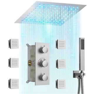 Dual Heads 16" Rainfall & 6" High Pressure Thermostatic Shower System ...