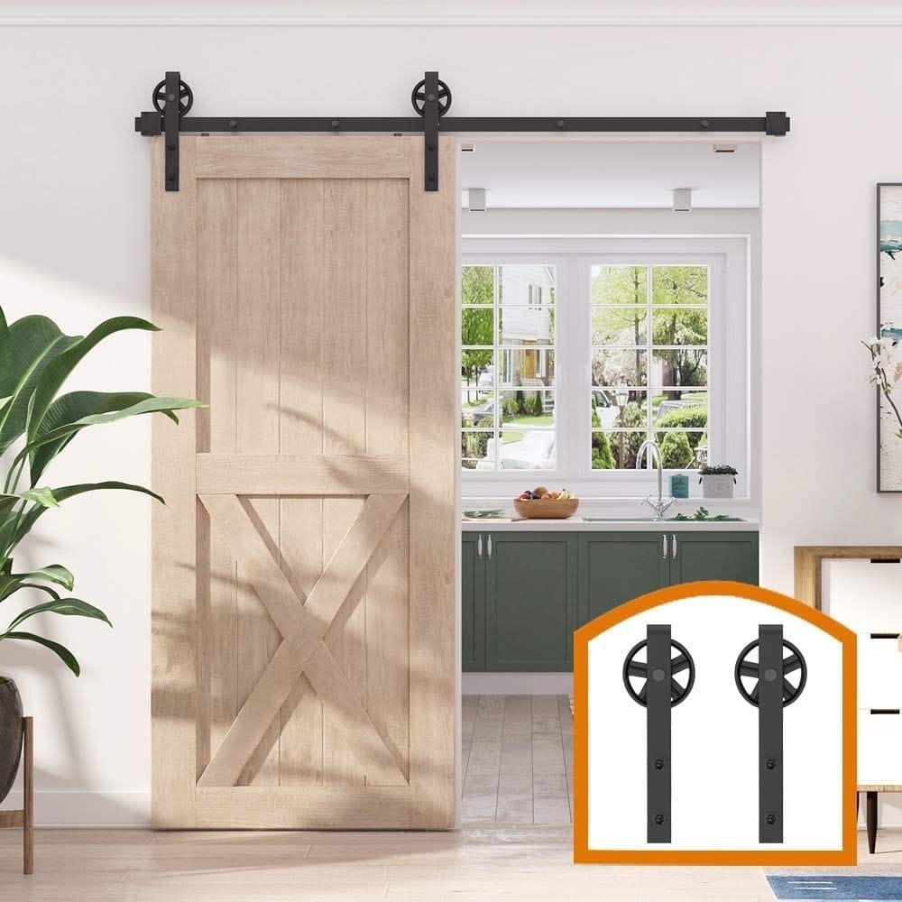 WINSOON 4-12FT Sliding Barn Door Hardware Kit for Single Door Black Big ...