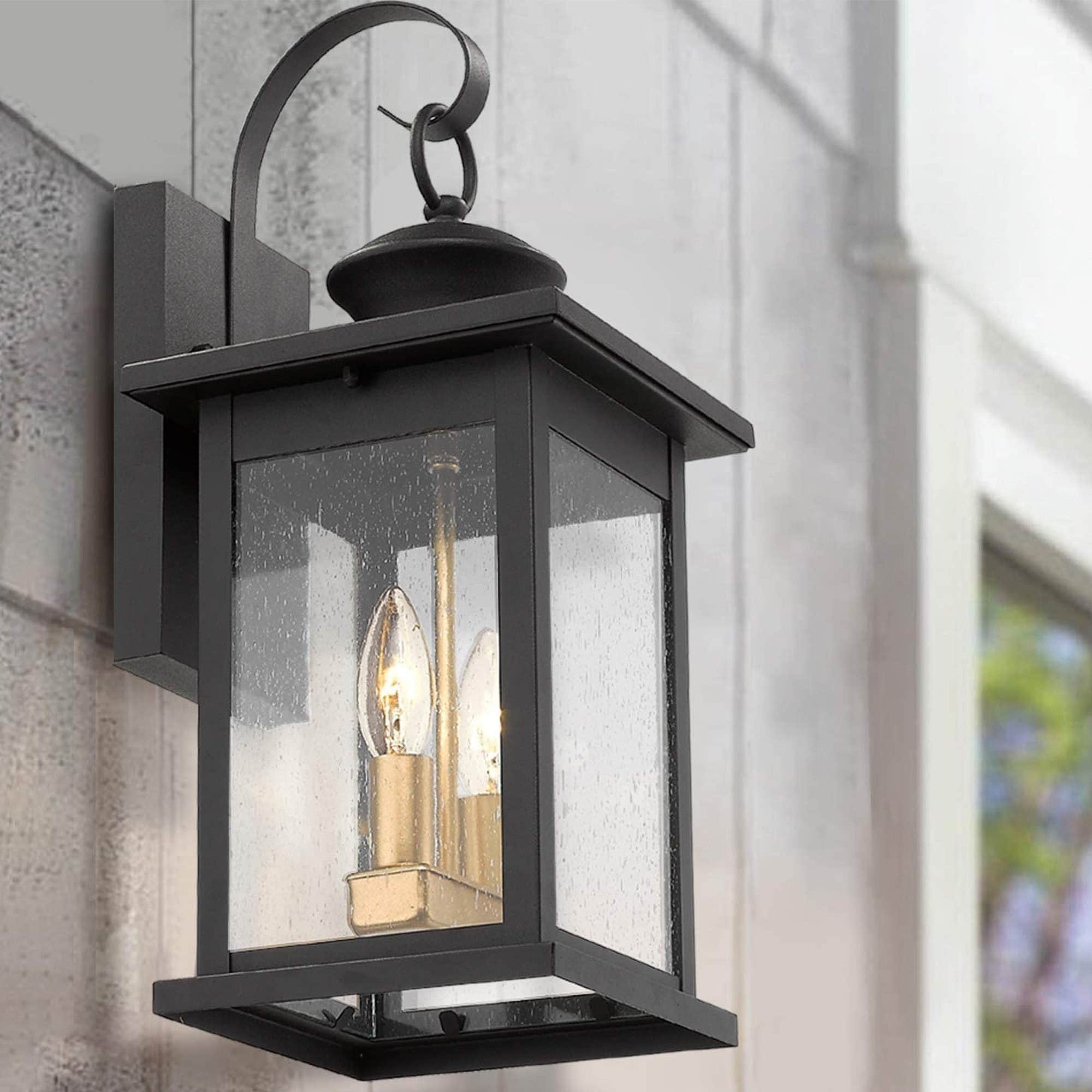 18"H 1-Light Black Outdoor Exterior Wall Lantern Sconce Light - On Sale ...