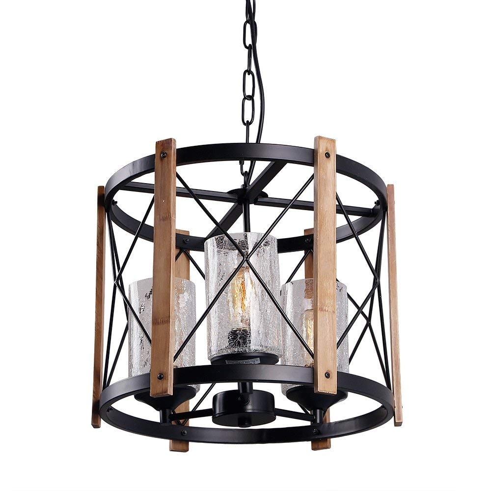 3 light wood & glass black pendant light fixture | SheFinds