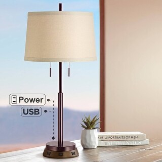 Bronze Stick Table Lamp with USB Workstation Base - 33" x 17" - Bed ...