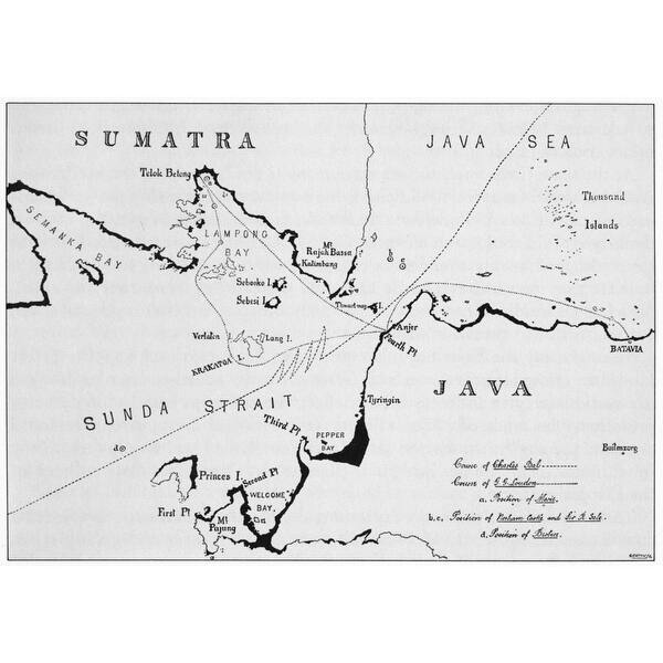 Volcano Krakatau. /Nthe Dark Portions Of The Map Indicate The Coastal ...