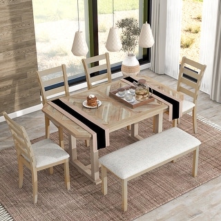 6-Piece Rubber Wood Dining Set with Beautiful Grain Pattern Tabletop ...