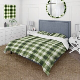 Designart "Uk Green Plaid Elegance I" White Plaid bedding covert set ...