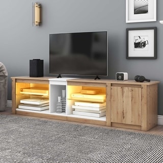 TV Stand Showcase Console Table with Glass Shelves, LED Light - Bed ...