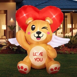 4FT Long Valentines Day Inflatables Bear Love With LED Lights for ...