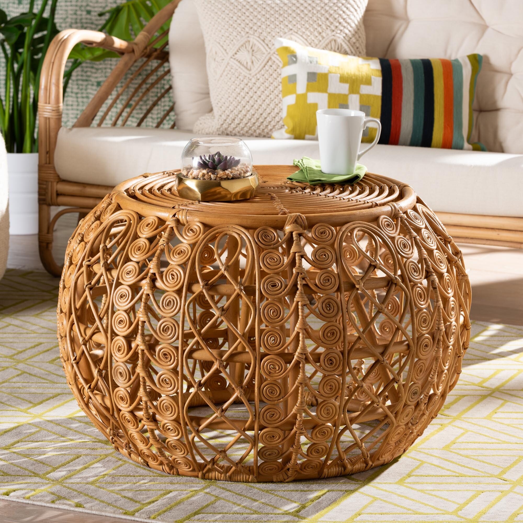 Modern rattan coffee table store