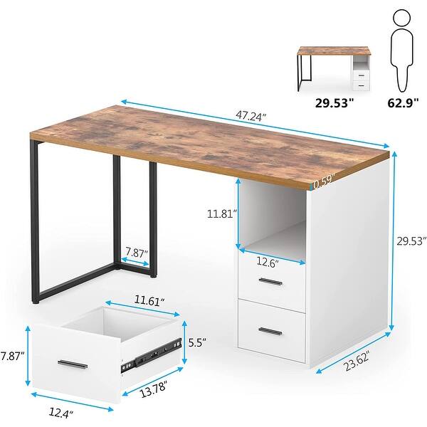Computer Desk with 2 Drawers Writing Study Computer Table with Storage ...